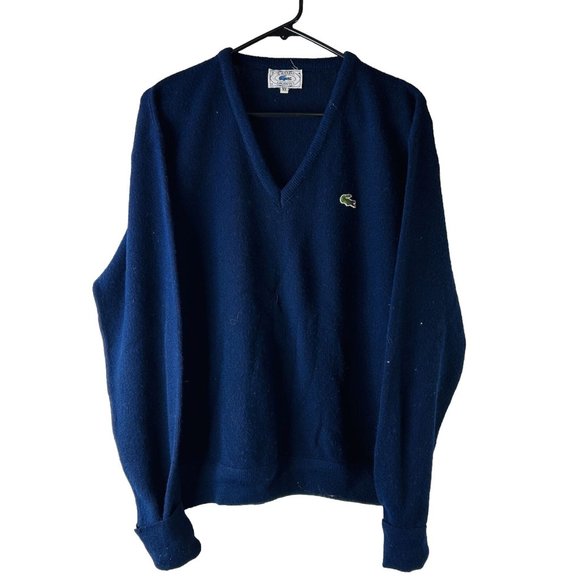 Lacoste | Sweaters | Vtg 8s Izod Lacoste Croc Logo Acrylic Knit V Neck Dad Sweater Blue | Poshmark